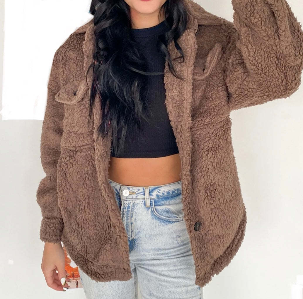 Chocolate Sherpa Shacket – Violet Sky Boutique, LLC