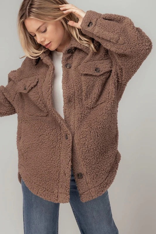 Chocolate Sherpa Shacket – Violet Sky Boutique, LLC
